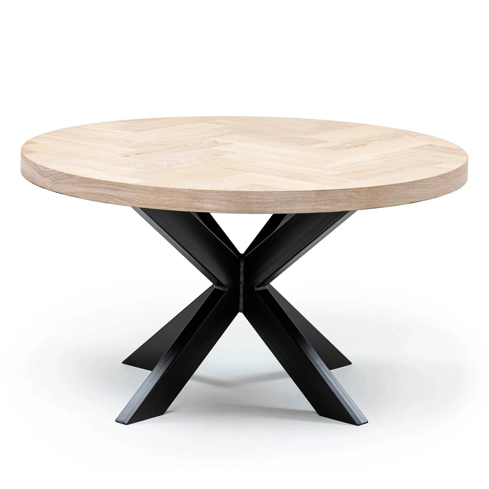 Round Herringbone Coffee Table - With Black Metal Legs | S10Home